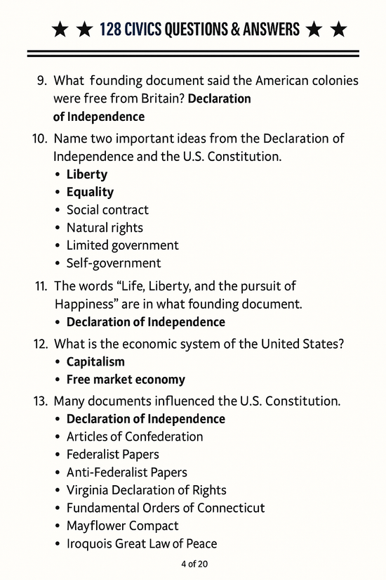 128 Civics Questions In Order (2026 Editon) – US Citizenship Hub