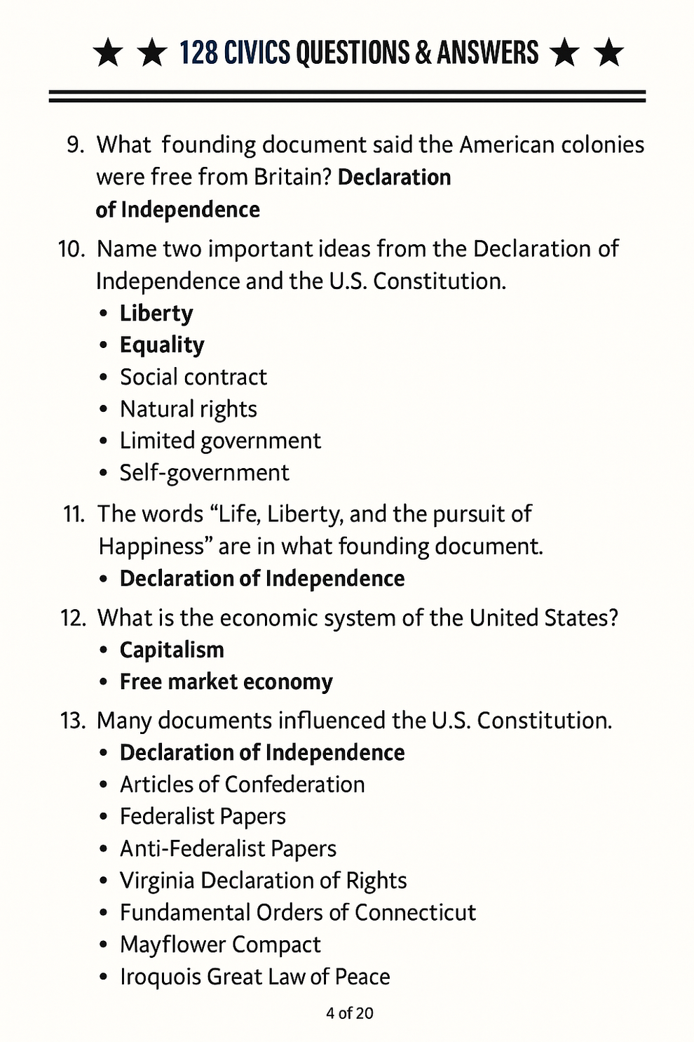 128 Civics Questions In Order (2026 Editon) – US Citizenship Hub